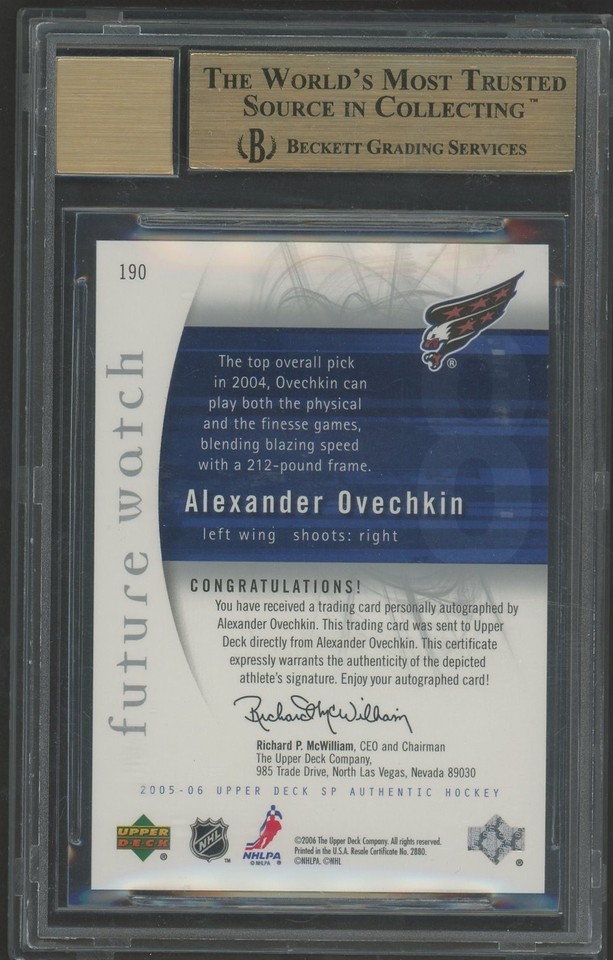 2005-06 SP Authentic Future Watch Alexander Ovechkin RC 40/999 BGS 10 w ...