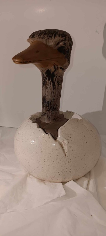 Vintage Ostrich Emu Bird Egg Hatch Ceramic Coin Piggy Bank Two Pieces ...
