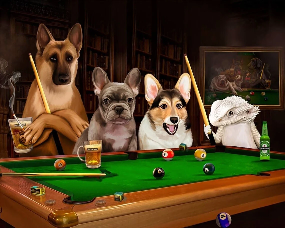 Dogs Playing Pool Poster