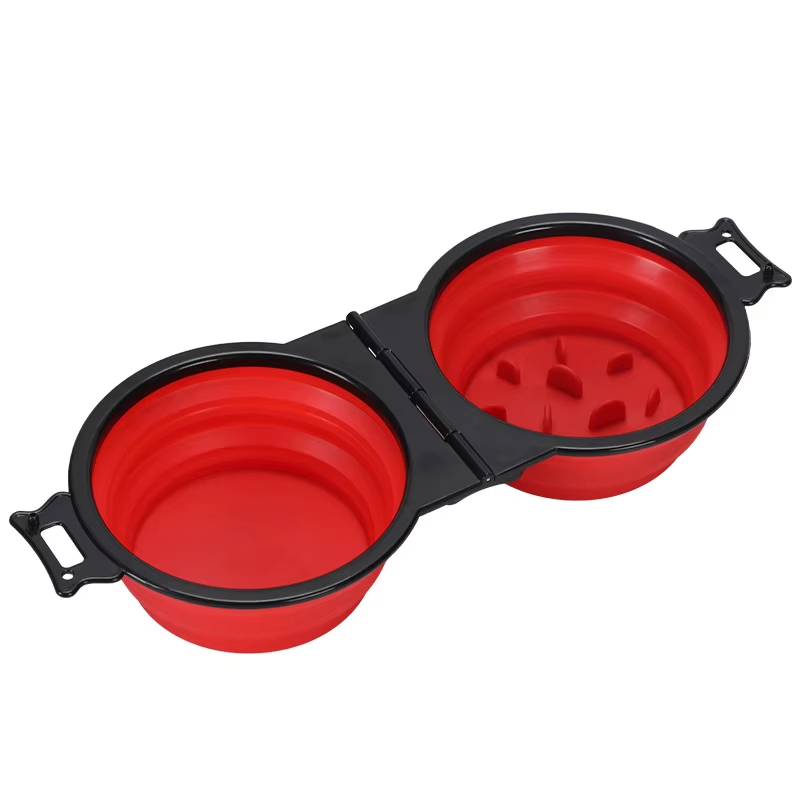 1-Piece 2-In-1 Foldable Dual Bowl Feeding Bowl Portable Outdoor Travel ...
