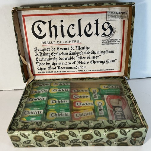 Antique Chiclets Gum Display Box Frank Fleer 1900s Glass Countertop Ad ...