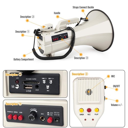 My Mealivos 75 W 2000 Professional Yard Sound Range Heavy PA Bullhorn ...