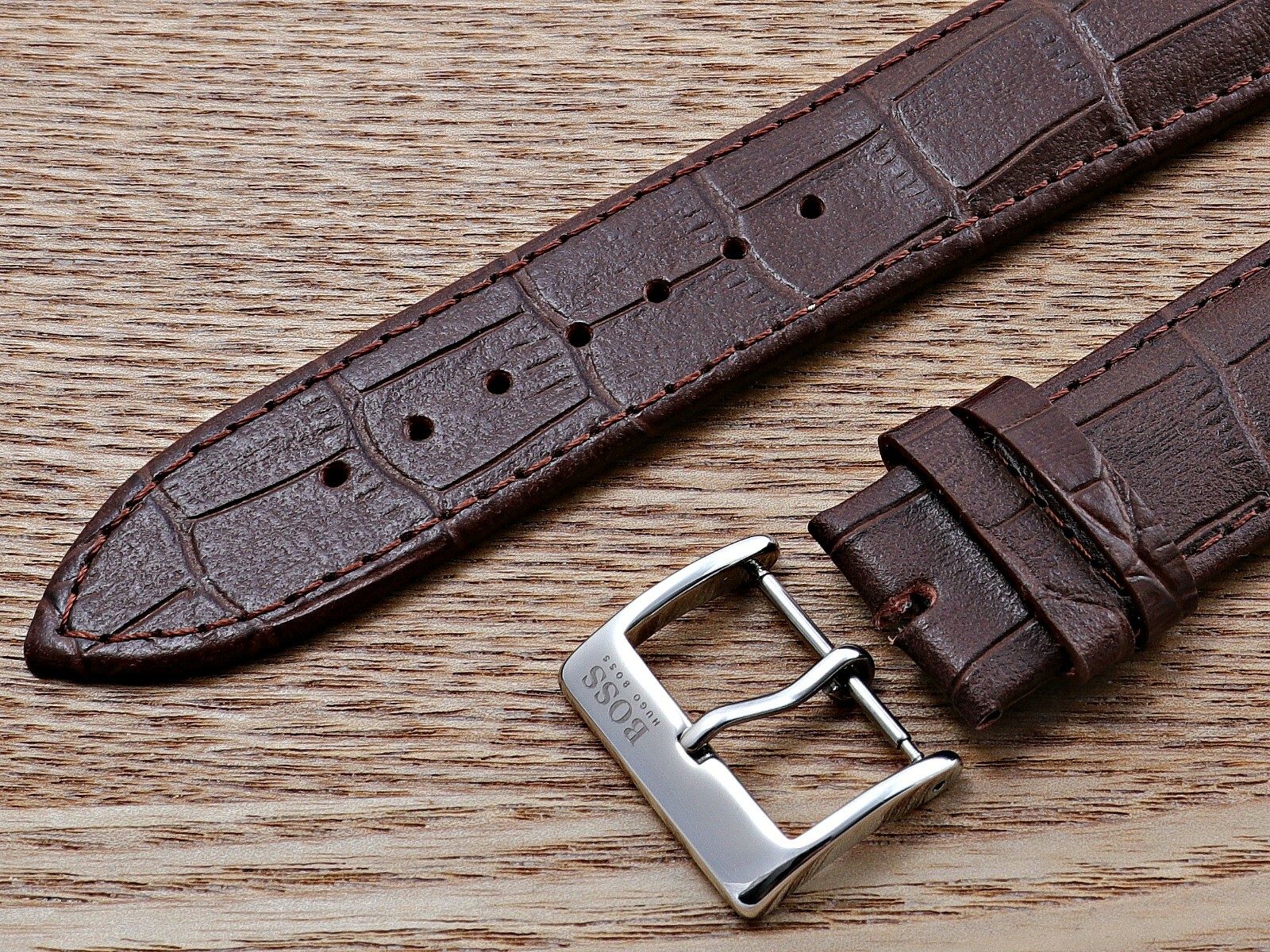 Dark Brown Real Leather Strap for HUGO BOSS Watch Band Buckle Clasp 18 ...