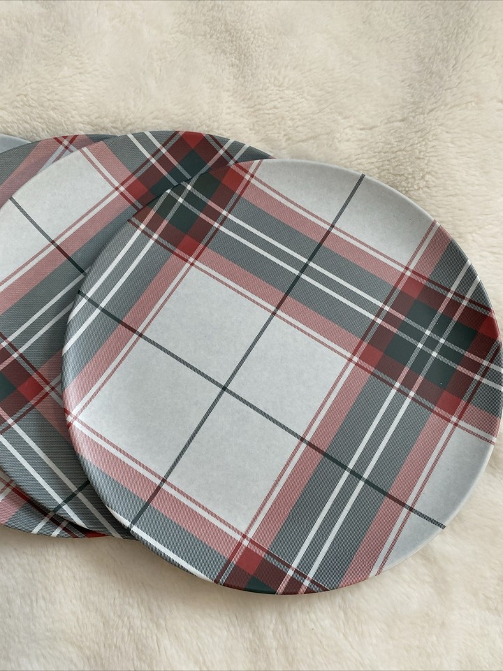 Hearth & Hand Magnolia Melamine Plate Dish Salad Dinner Red Green Plaid ...