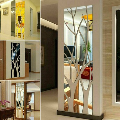 3D Mirror Tree Art Removable Wall Sticker Acrylic Mural Decal Home Room ...