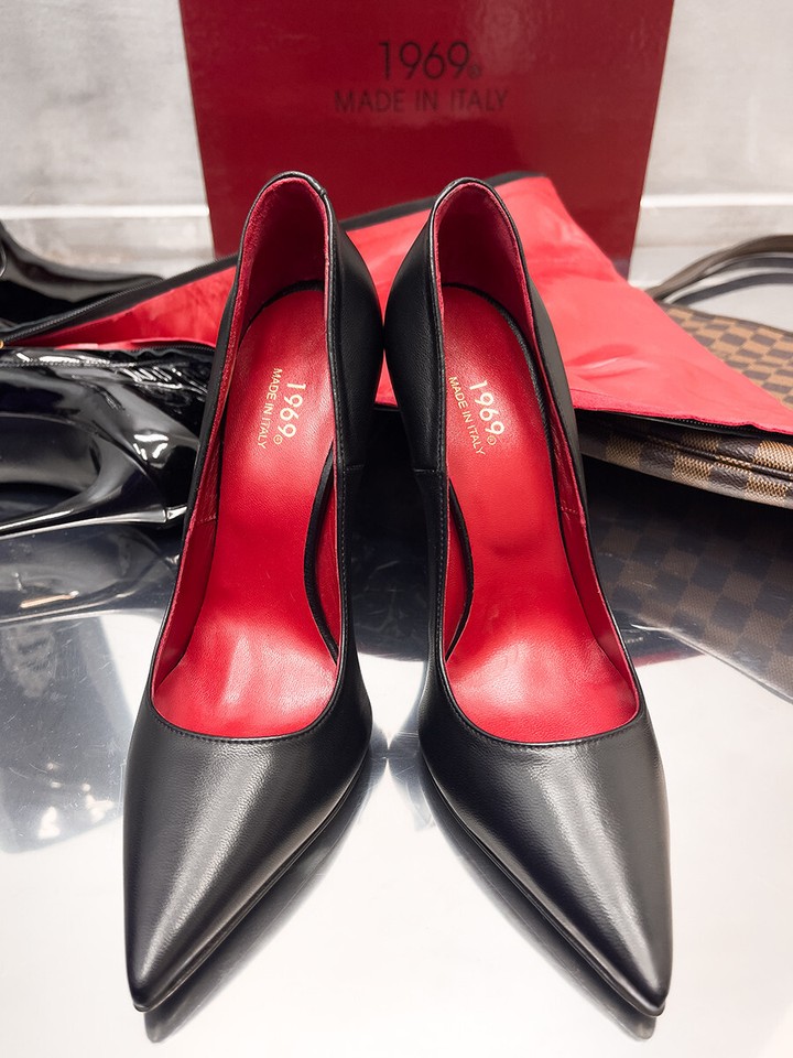 1969 Made in Italy Best Leather High Heels Iconic Anouk Z62 Pumps Black ...