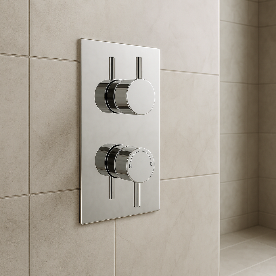 ECOSPA Chrome Thermostatic 1 Way Shower Mixer Valve Round Handles WRAS ...