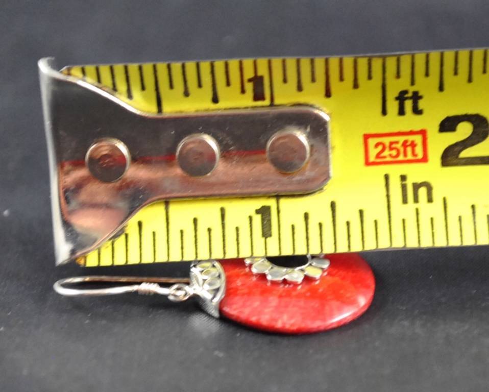Acomo Sterling Silver 925 Red Coral Earrings Ear Wires Handcrafted ...