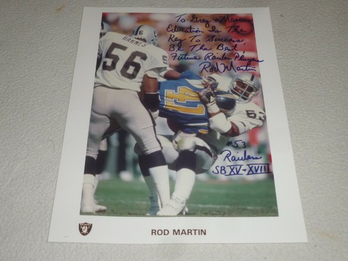 SIGNED ROD MARTIN #53 OAKLAND RAIDERS PHOTO AUTO NFL SB XV XVIII ...