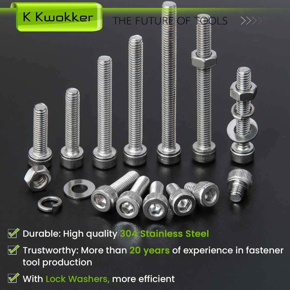 1040PCS M4 Nuts and Bolts Assortment Kit 4mm-45mm, 304 Stainless Steel ...