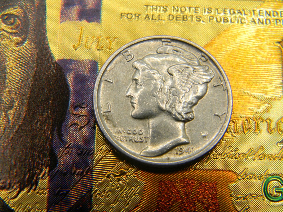 Small Coin Lot Silver Mercury Dime 24k Gold Foil Plated US $100 novelty ...
