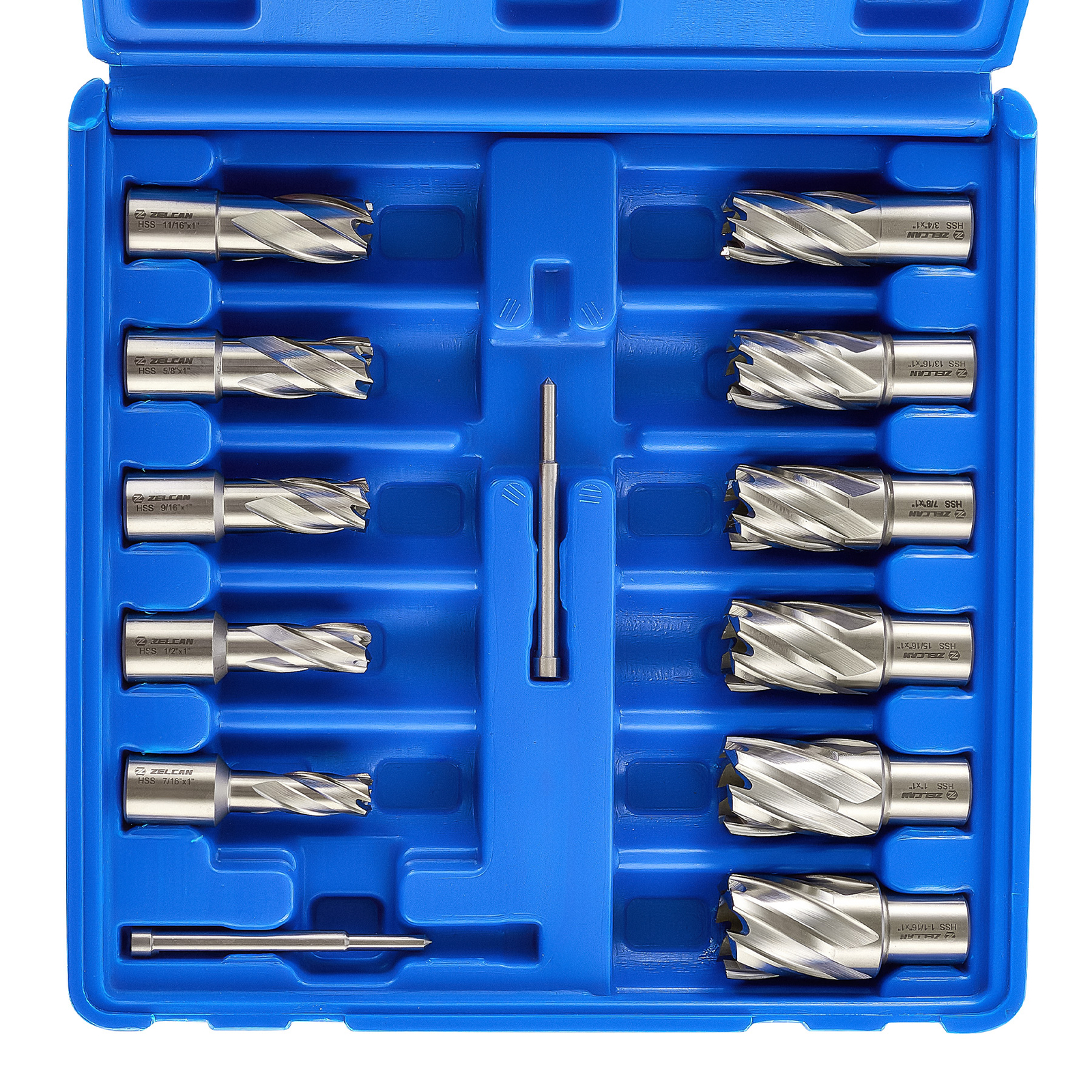 11pc Annular Cutter Set HSS Mag Drill Bits w 2 Pilot Pins 1" Depth ...