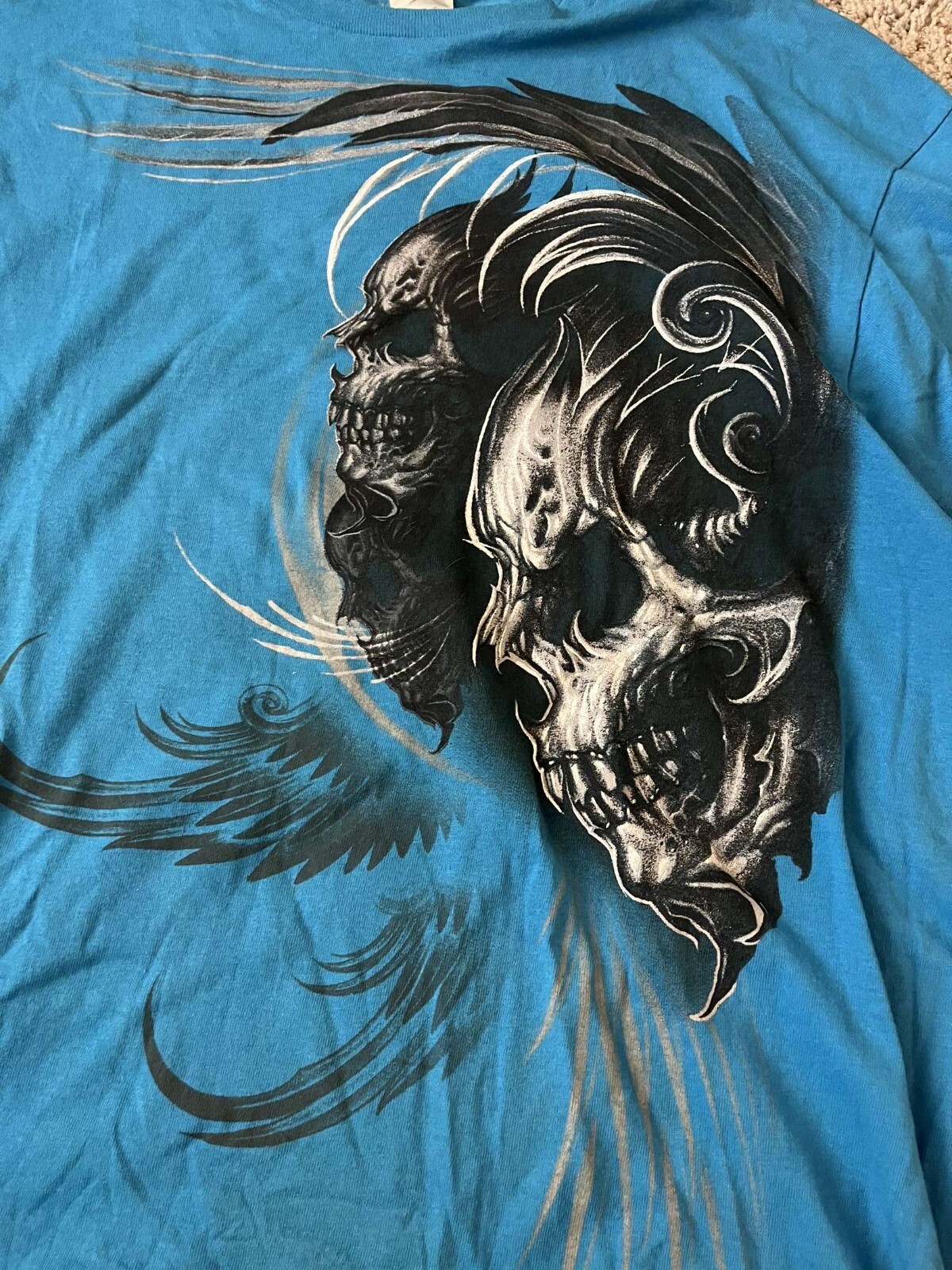 Blue y2k skull shirt Grunge Y2K Affliction Jnco Triba… - Gem