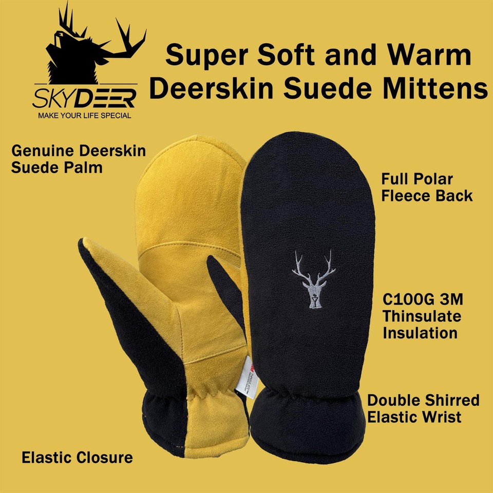 SKYDEER Deerskin Mittens for Men Women, Thinsulate Insulated Cold ...