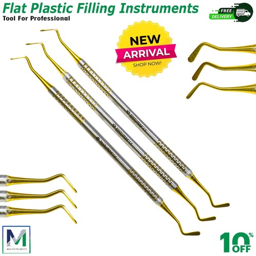 Set of 3 Dental Flat Plastic Filling Instruments Composite Gold Tips ...