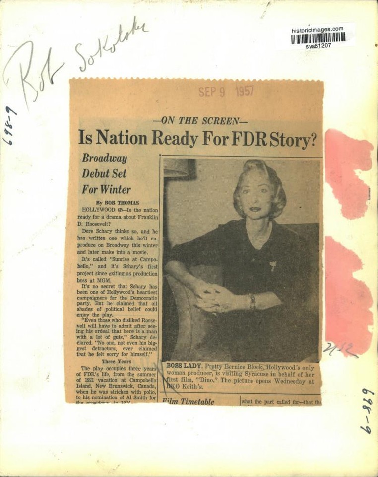 1957 Press Photo Bernice Block, Hollywood producer visiting New York ...