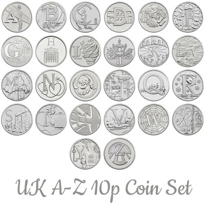 UK Alphabet A - Z 10p Ten Pence Coins Dated 2018 Circulated or Better ...