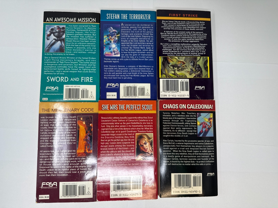 Lot of 6 Battletech Novels – FASA / Roc Books – Classic MechWarrior Sci ...