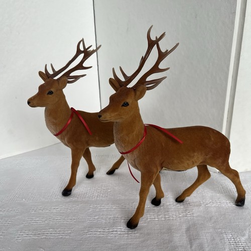Pair Of Flocked Felted Plastic Deer Bucks Hunter Holiday Decor Approx ...