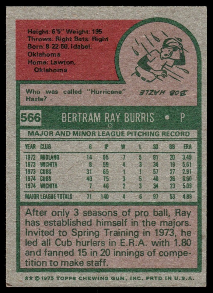 1975 Topps Ray Burris Chicago Cubs #566 | eBay