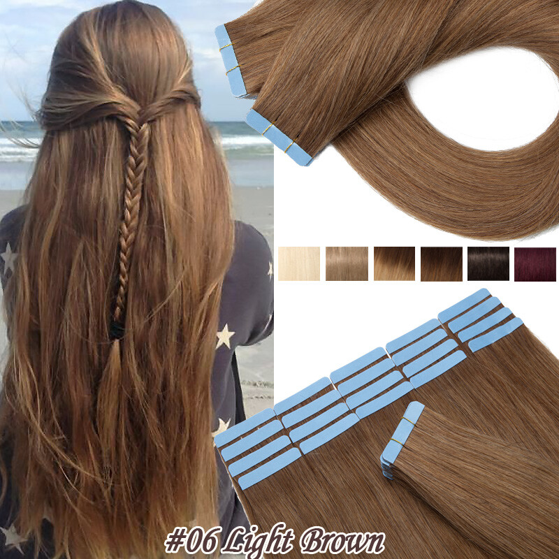 GREY Super Russian Tape In Real Remy Human Hair Extensions Wavy Skin ...