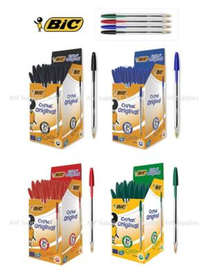 Original BIC Cristal Medium Ballpoint Pens Ball Point Biros BLACK BLUE ...