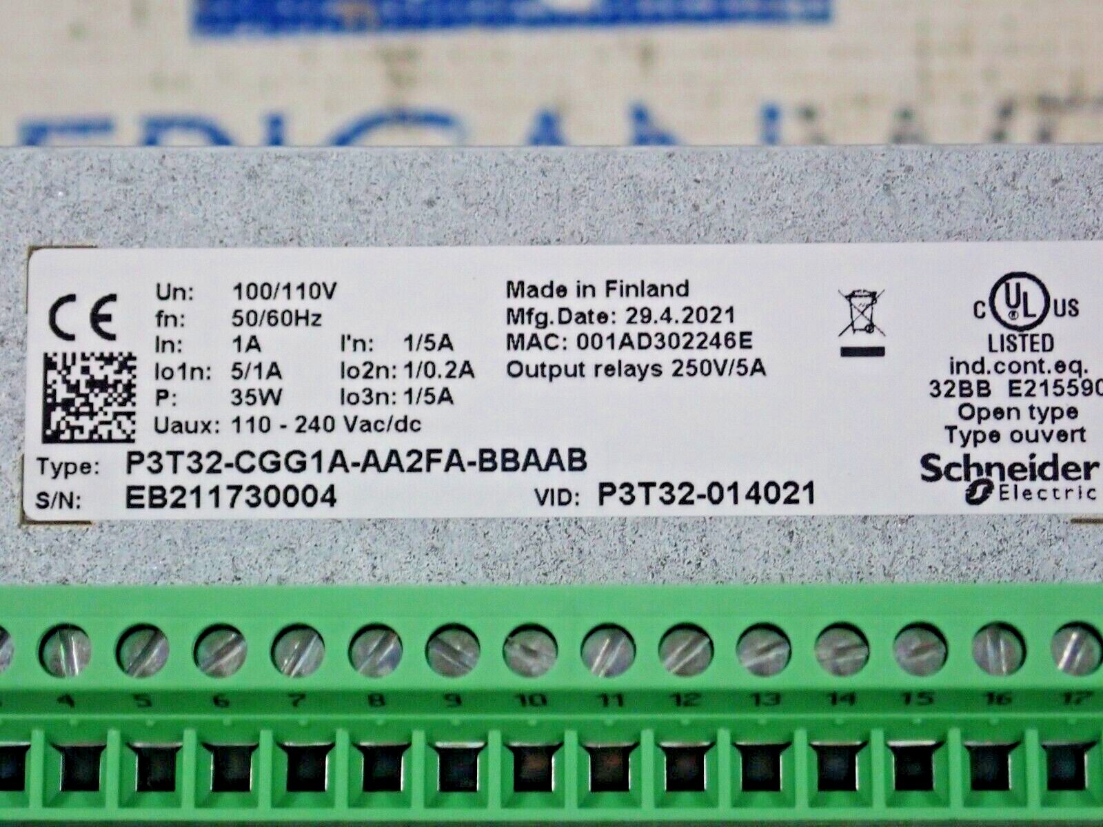 New Schneider Electric Easergy P3 P3T32-CGG1A-AA2FA-BBAAB Protection ...