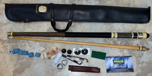 Vintage 2 Piece 57" Billiard Pool Cue Stick 19 oz w/ Case & Support Kit ...