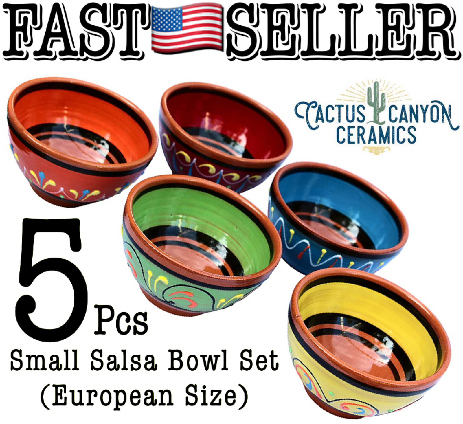 Terracotta Salsa Bowl Set of 5 Small European Size Hand Painted From ...