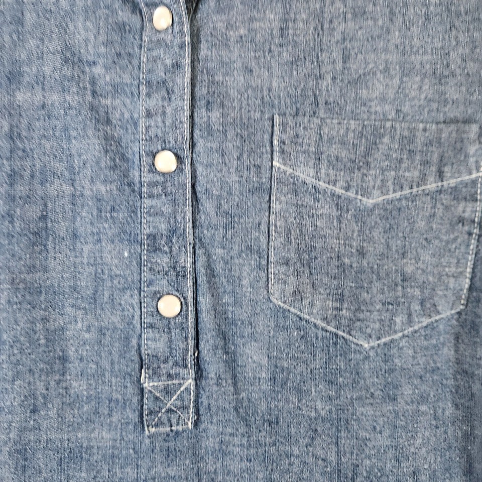 Easel Los Angeles Women’s Chambray Denim Shirt Dress Snap Button Long ...