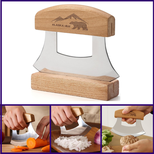 Alaskan Mezzaluna Ulu Knife, Salad Veggies Rocker Chopper Slicer Cutter ...