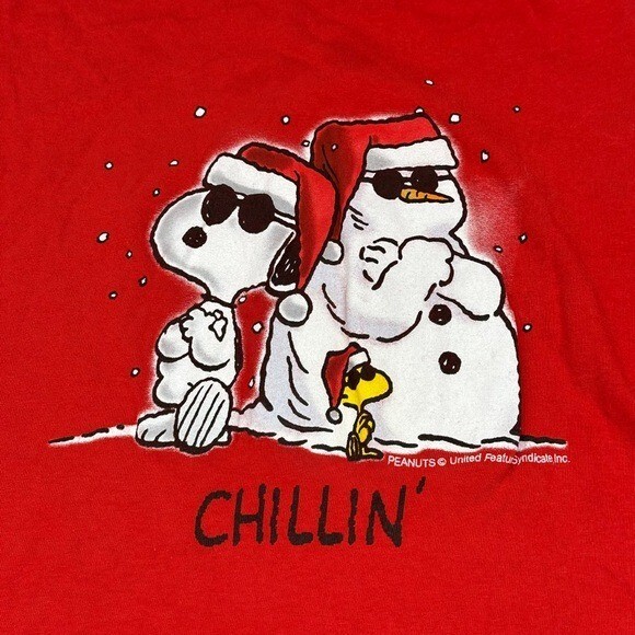 Peanuts Snoopy Woodstock Snow Man Chillin Christmas T… - Gem