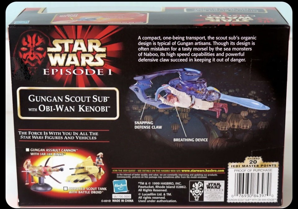 Star Wars Episode 1 Gungan Scout Sub With Obi-Wan Kenobi Figure 1999 ...
