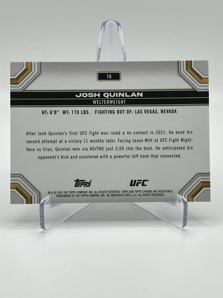 Josh Quinlan 2024 Topps Chrome UFC #76 Rookie Speckle Refractor /299 RC ...