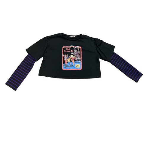 🐞 Women’s Steven Rhodes Romwe Tag You’re It Shirt Crop Top Striped ...