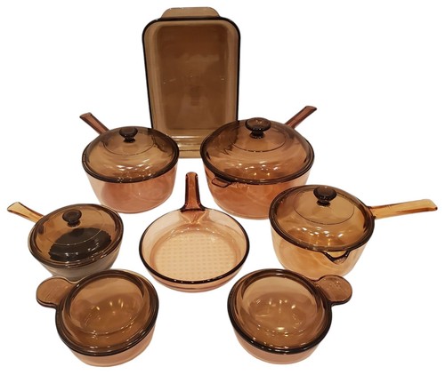 Set of 14 Visions Visionware Corning Ware, Pyrex Amber Glass Cookware ...