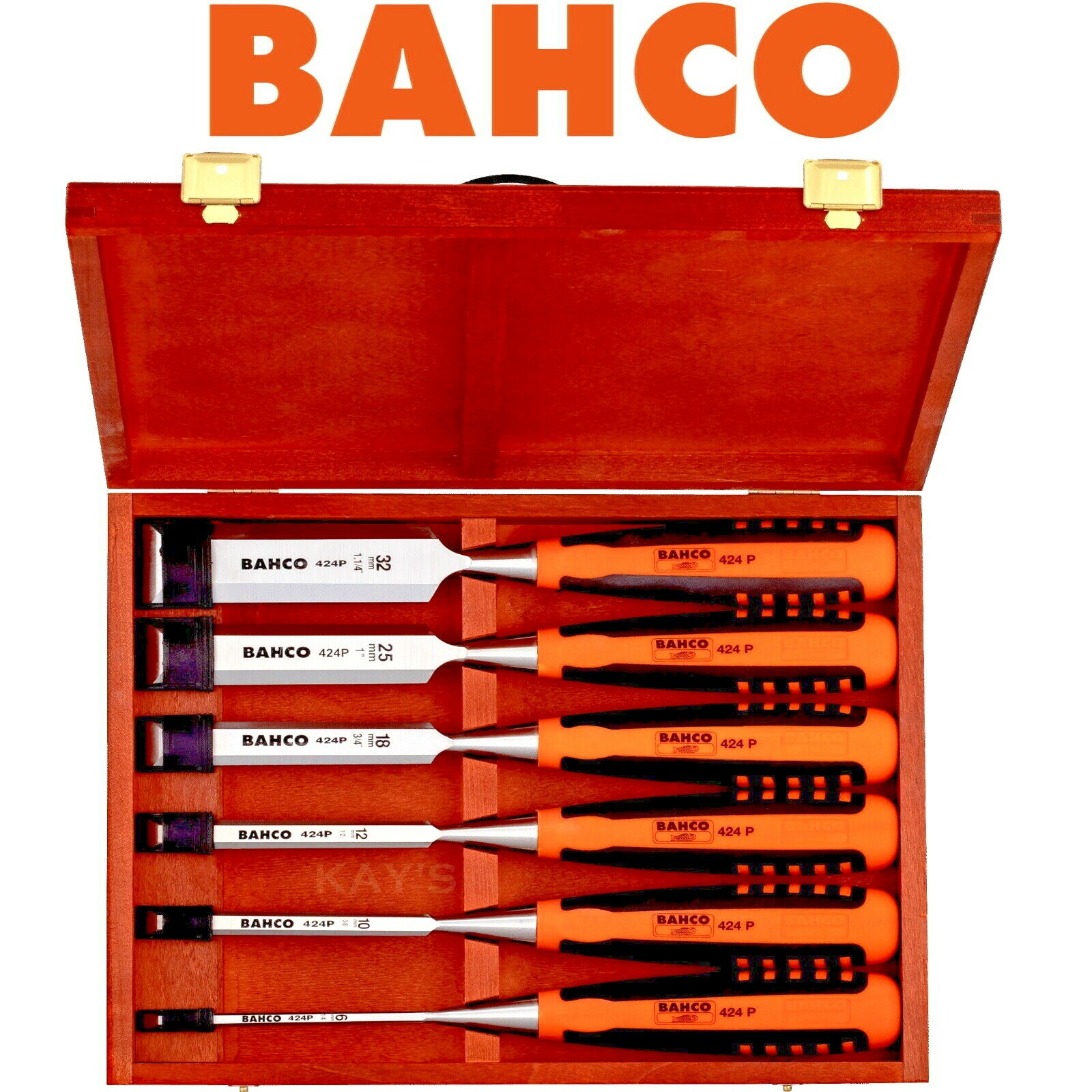BAHCO 6 Pc Wood Chisel Set In A Storage Case Precision Bevel Edge 424P ...