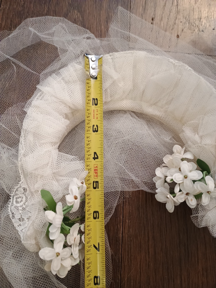 Antique French Net Lace Bridal Headpiece White Flowers Leaves Snood ...