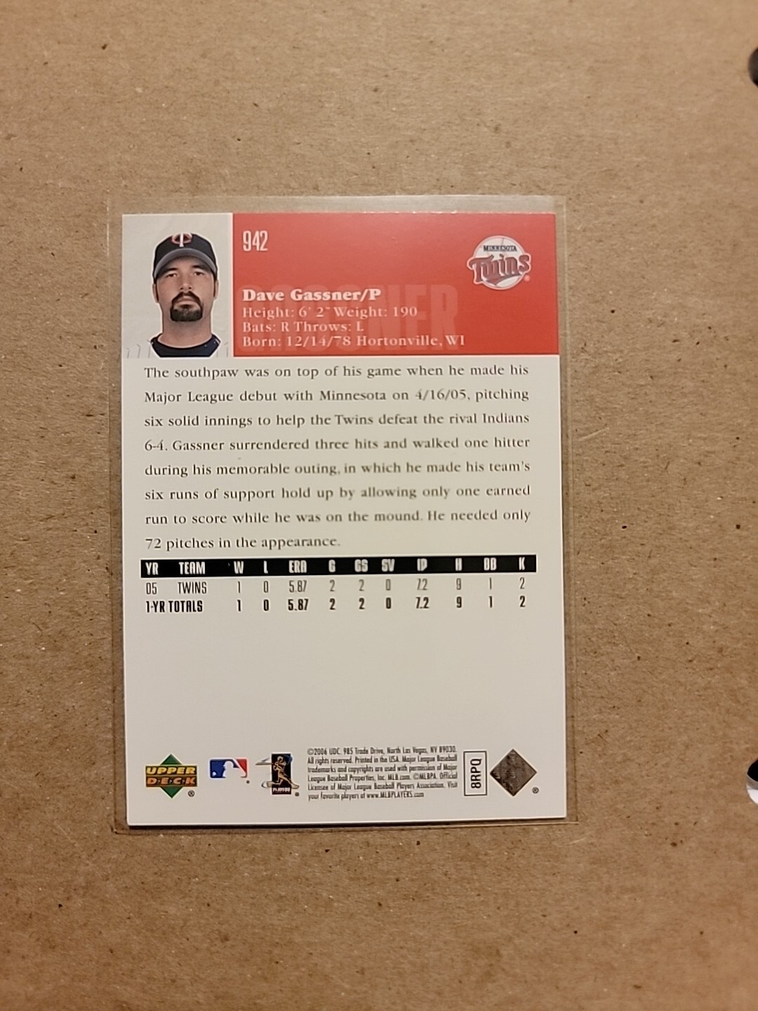 2006 Upper Deck Minnesota Twins Baseball Card #942 David Gassner RC | eBay