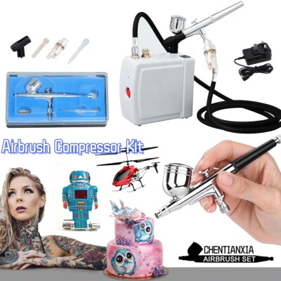 Mini Airbrush Compressor Kit Spray Gun Dual Action Air Brush Paint ...