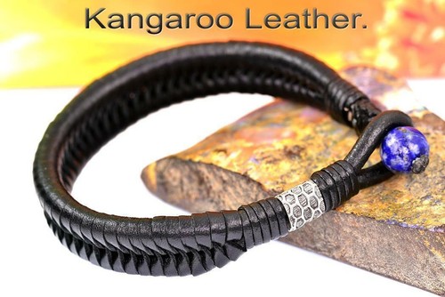 GENUINE Kangaroo Leather Lapis Lazuli NEW Armband Wristband Men ...