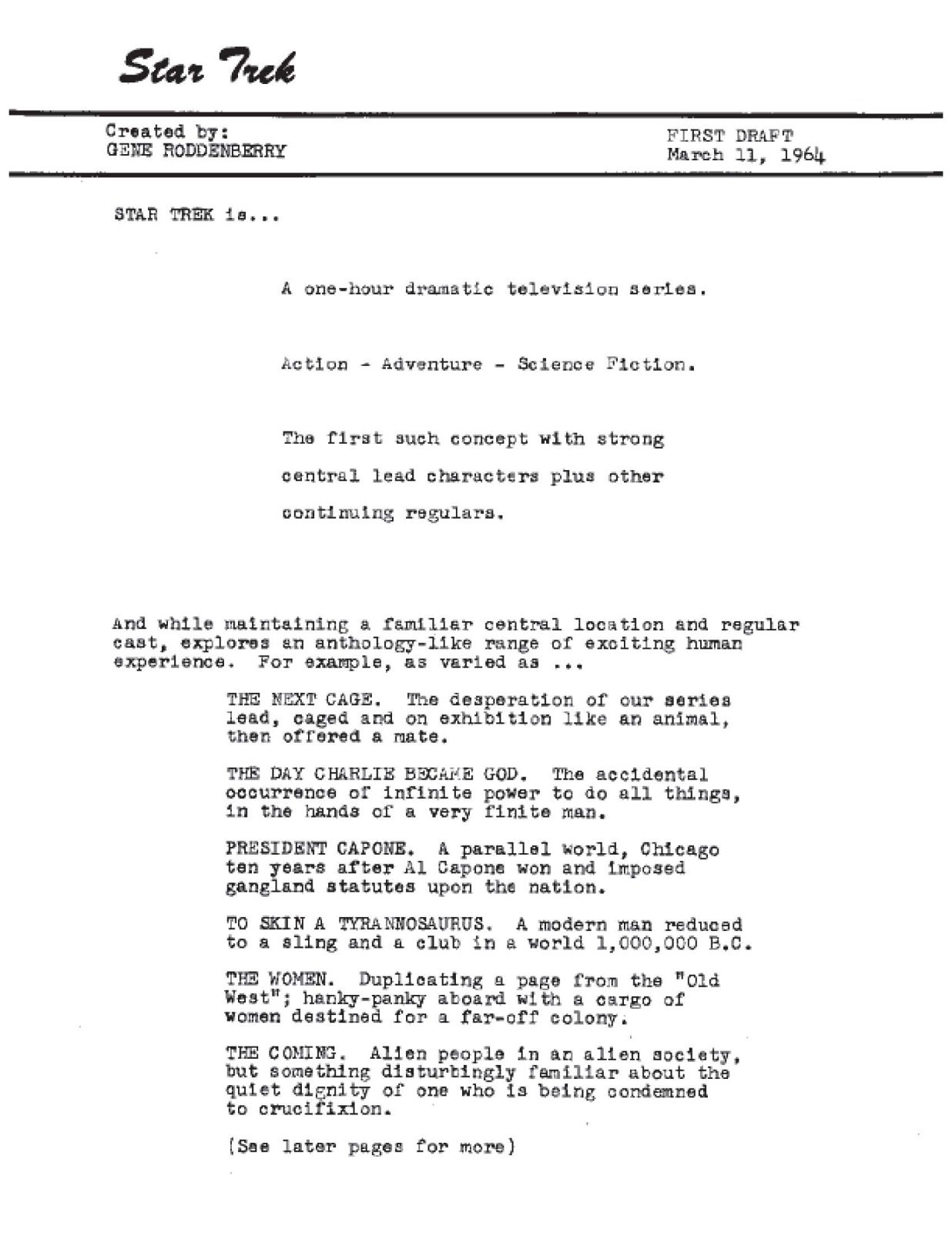 GENE RODDENBERRY ORIGINAL STAR TREK CONCEPT DRAFT PROPOSAL COPY (MARCH ...