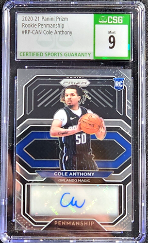 2020 Panini Prizm Penmanship Auto Cole Anthony Rookie Card RC CSG 9 10 ...