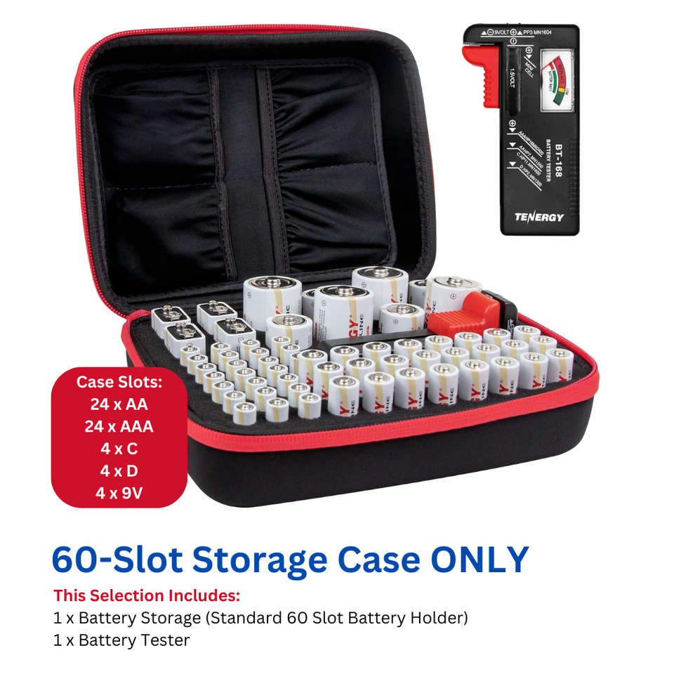 Tenergy Battery Storage Case With Free Tester Holds AA AAA C D 9V Lot ...