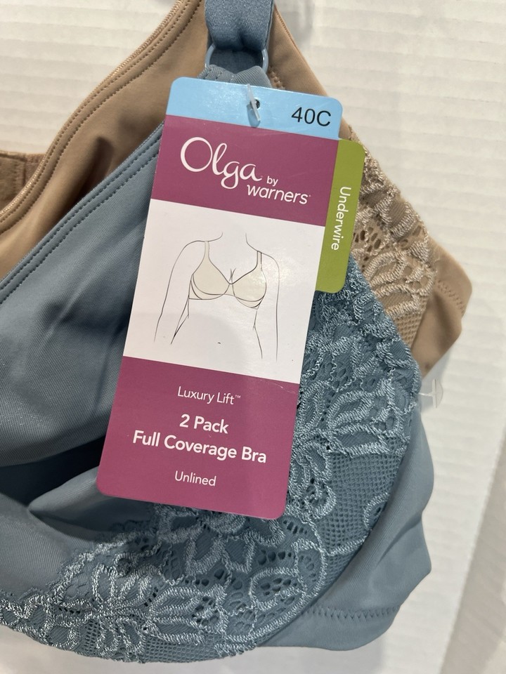 2-Pack OLGA Luxury Lift Full Coverage Underwire Bras Teal/Caramel Size ...