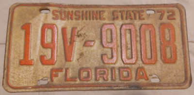 Vintage 1972 Florida Original License Plate 19V-9008 | eBay