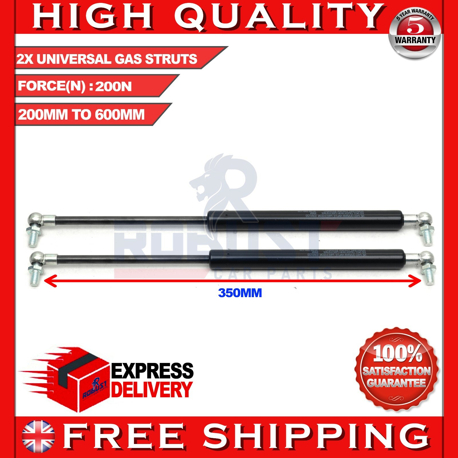 2X UNIVERSAL GAS STRUTS SPRINGS 200MM TO 600MM 200N M8 MULTI PURPOSE | eBay