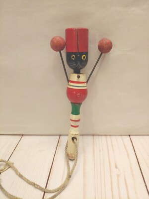 Vintage Black Cat Noise Maker Wood Clacker Clapper 6.5" green white red ...