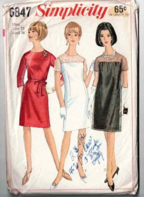 Dress Pattern Yoke Back Zipper Simplicity 6847 Size 18 1960's Vintage ...