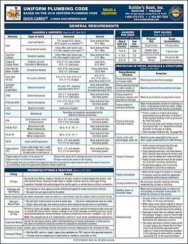 2018 Uniform Plumbing Code Tables and Equations Quick-Card : A Unique ...